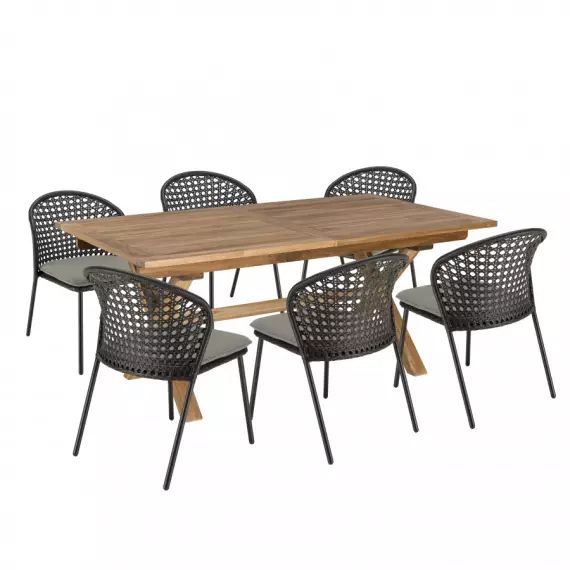 Salon de jardin 6 pers - 1 table rect. 180 x 100cm et 6 chaises grises MACABANE - Mr Scandinave