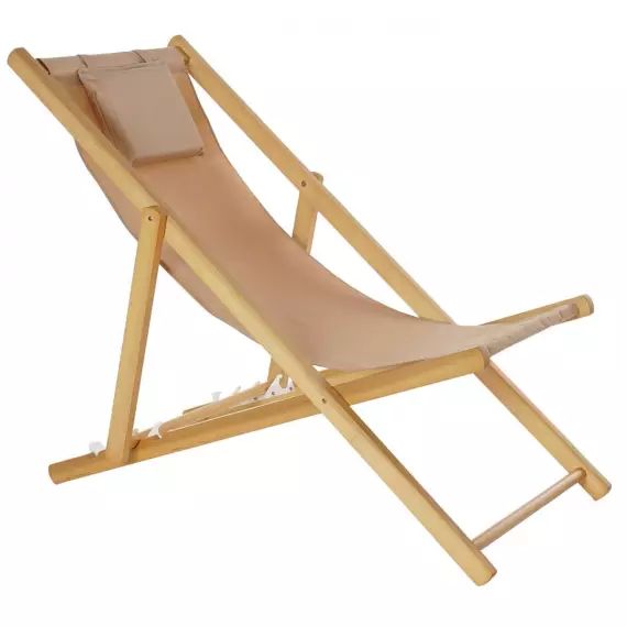 Chaise longue pliante chilienne en bois et tissu marron 57,5x113x77cm Wadiga - Mr Scandinave