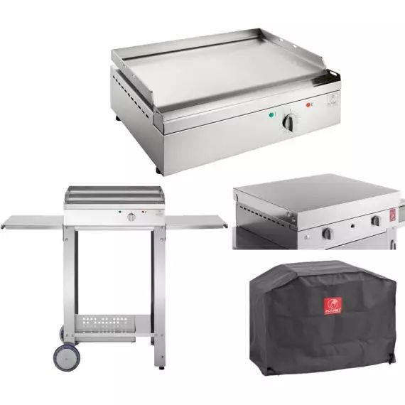 Plancha électrique en inox chef 55 cm avec chariot ouvert + couvercle ...