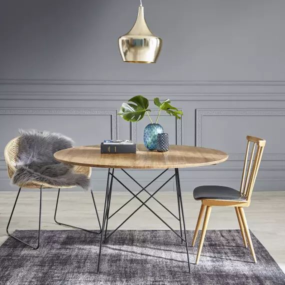 Table ronde en bois finition noyer 4 personnes BOIS DESSUS BOIS DESSOUS ...