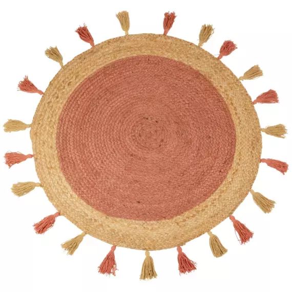 Tapis rond en jute et coton terracotta à pompons D90 Maisons du Monde - Mr Scandinave