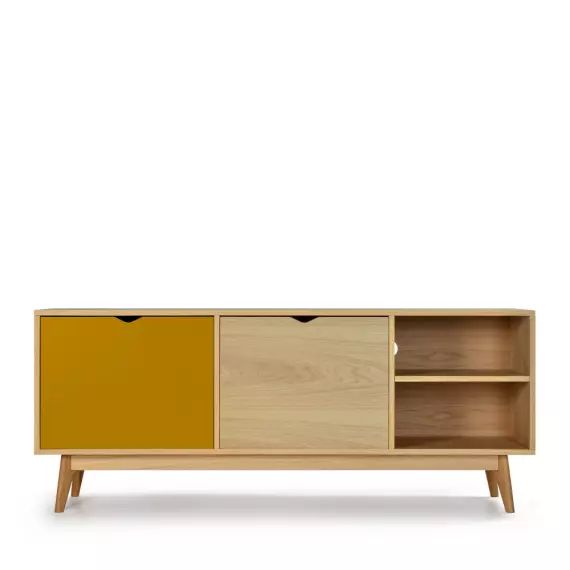 Ström - Meuble TV design 2 portes chêne - Couleur - Porte ocre - Mr ...