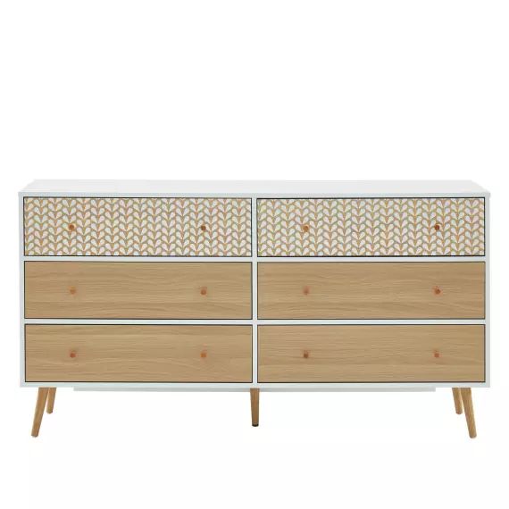 Commode blanc et effet chêne 6 tiroirs 150cm Baita - Mr Scandinave