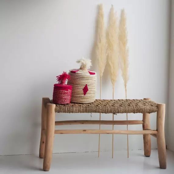 Boîte berbère en laine et osier motif rose HYDILE - Mr Scandinave